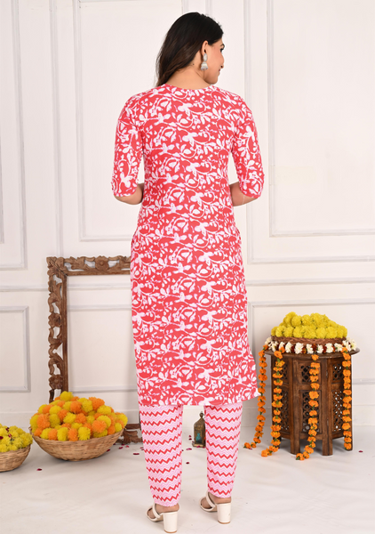 White floral printed on red shade kurta sets – induli