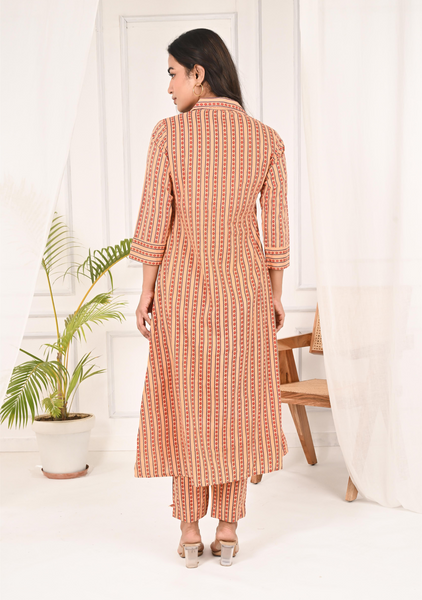 A-Line Beige Colour Cotton Kurta With Trouser – induli